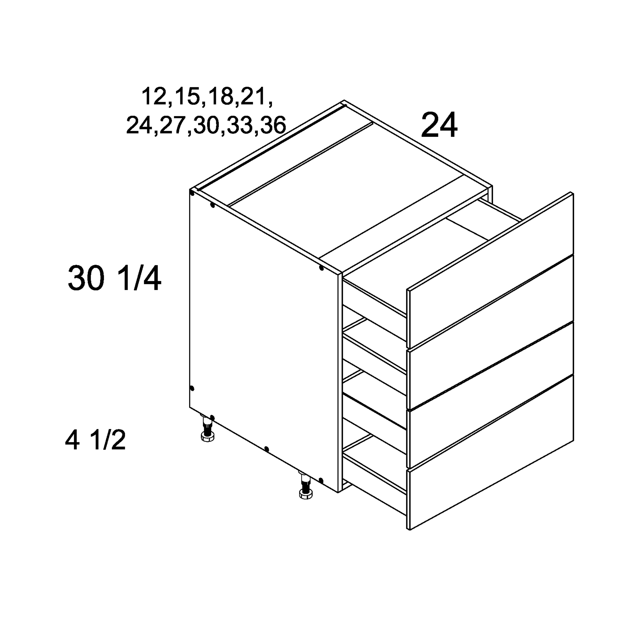 TDW 4DB24 Blum Four Drawer Bases 24 Inch Tempo Dark Wilderness 